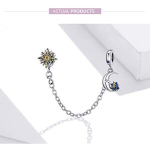 Clip Lock Spacer Stopper Charm Bead Love Heart Charm Bracelets for Women 925 Sterling Silver Safety Chain Charms for Pandora Bracelets(Sunflower Safety Chain)