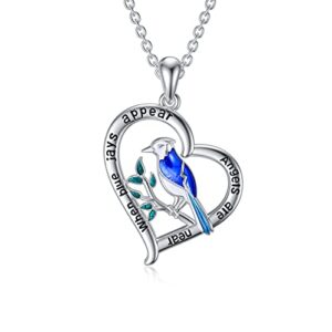 lonago 925 sterling silver blue jay necklace bluebird of happiness pendant jewelry our love never dies gifts for women mom (blue jay)