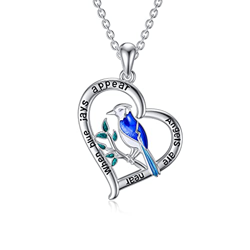 LONAGO 925 Sterling Silver Blue Jay Necklace Bluebird of Happiness Pendant Jewelry Our Love Never Dies Gifts for Women Mom (Blue Jay)