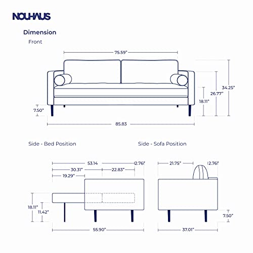 Nouhaus Module, Sleeper Sofa Bed Couch. 7ft Luxury Convertible Sofa Futon Bed with No Roll Together Latex. Pull Out Couch Bed for Bedroom Couch, Small Apartment Furniture Sofas or RV Couch