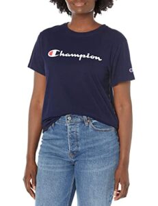 champion, classic short sleeve t-shirt, lightweight tee for women, logo (plus size available), athletic navy script, 4x