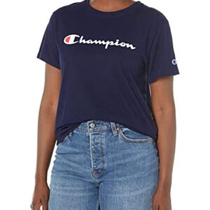 Champion, Classic Short Sleeve T-Shirt, Lightweight Tee for Women, Logo (Plus Size Available), Athletic Navy Script, 4X