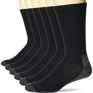 Hanes mens Crew Socks, 6-pair Pack Work Sock, Black, 12 14 US