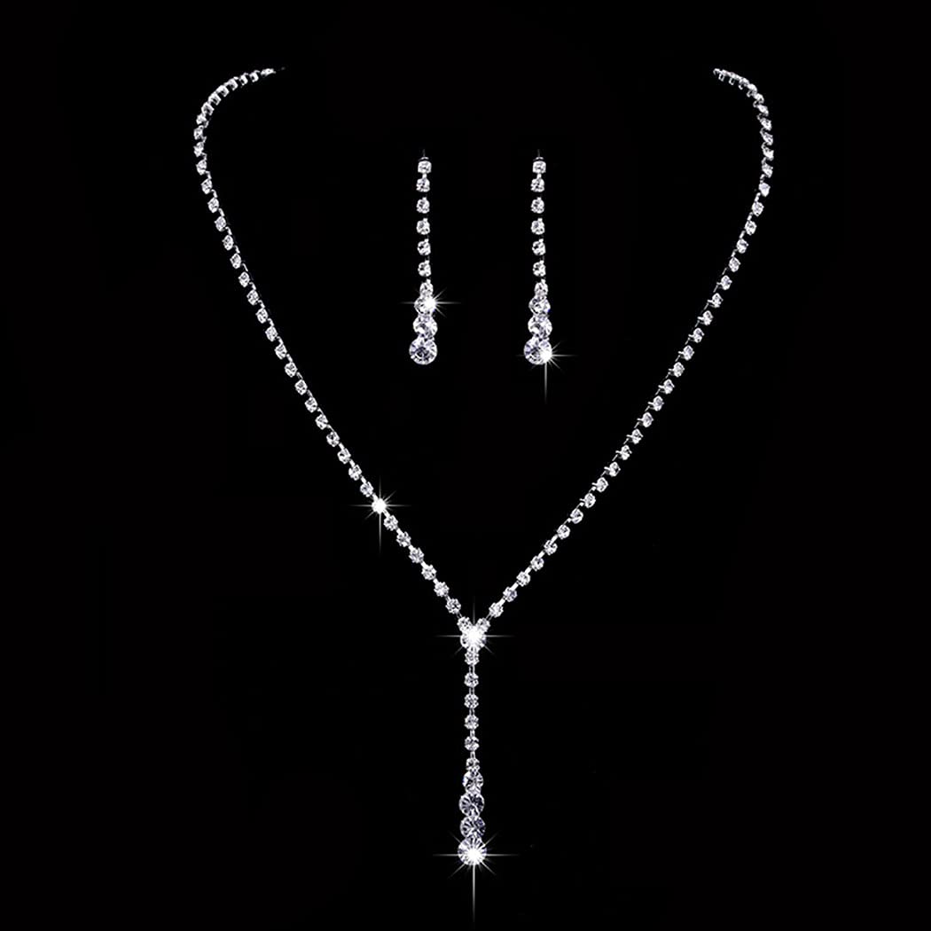 Artmiss Bridal Y Necklace Earrings Set Crystal Wedding Long Jewelry Set Rhinestone Y Necklace for Women Bride Bridesmaid