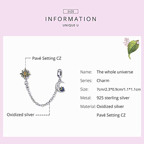 Clip Lock Spacer Stopper Charm Bead Love Heart Charm Bracelets for Women 925 Sterling Silver Safety Chain Charms for Pandora Bracelets(Sunflower Safety Chain)