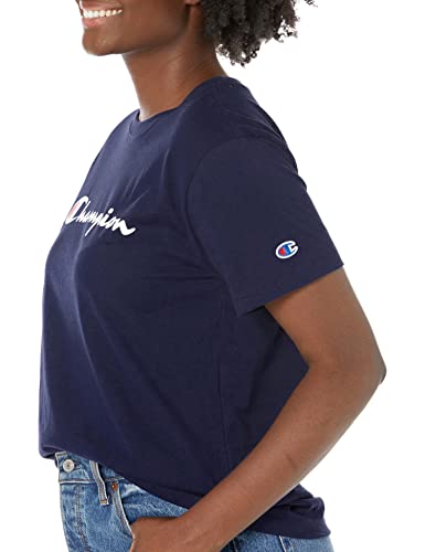 Champion, Classic Short Sleeve T-Shirt, Lightweight Tee for Women, Logo (Plus Size Available), Athletic Navy Script, 4X