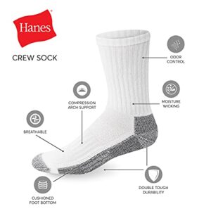 Hanes mens Crew Socks, 6-pair Pack Work Sock, Black, 12 14 US