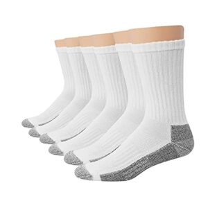 hanes mens crew socks, 6-pair pack work sock, white, 6 12 us