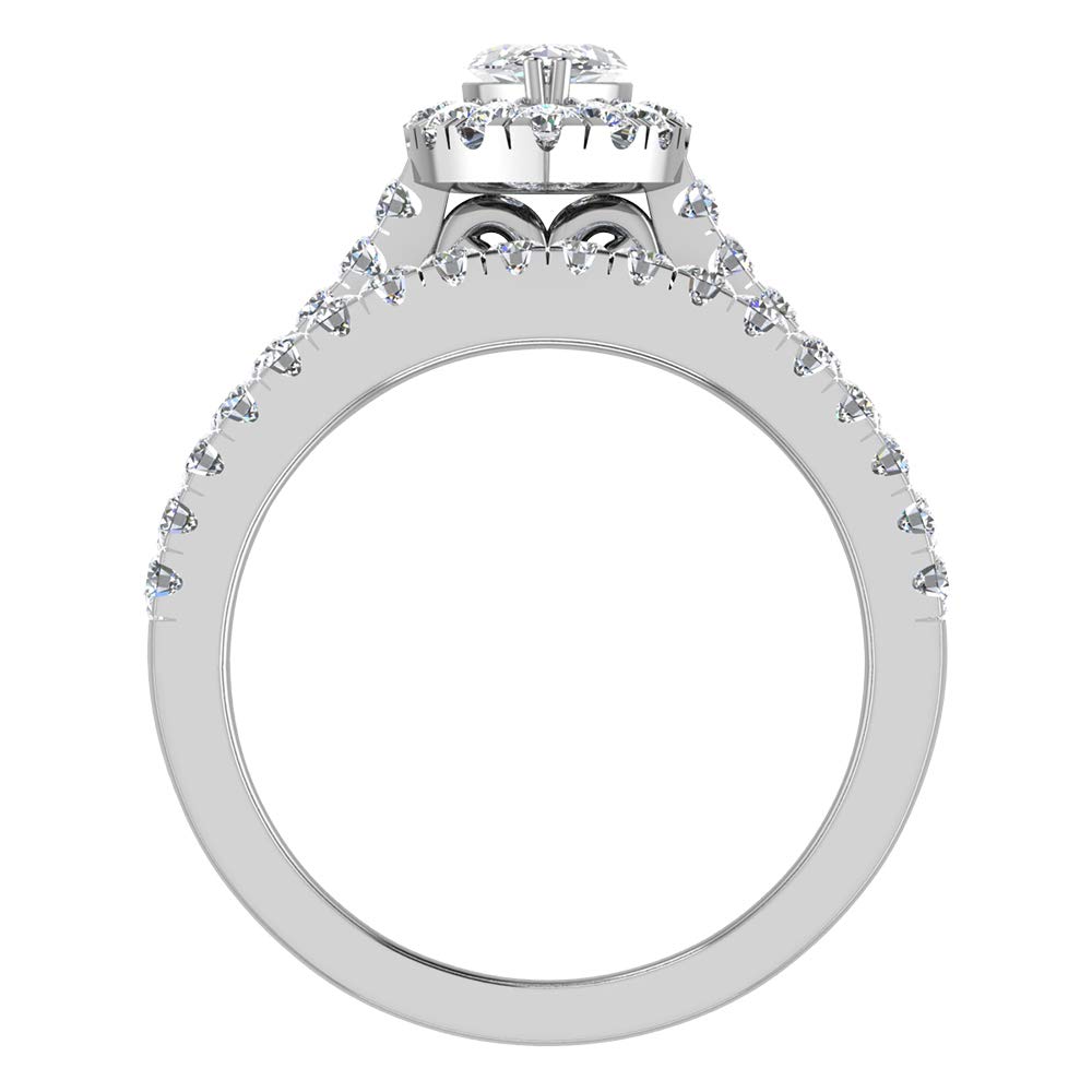 Glitz Design Marquise Cut Halo Diamond Wedding Ring Set 1.25 Carat Total 14K White Gold (RS 10)