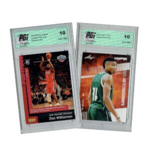 giannis antetokounmpo leaf hype!, zion williamson panini #76 rookie card lot pgi