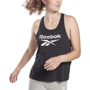 reebok women's standard tank, black/large logo white