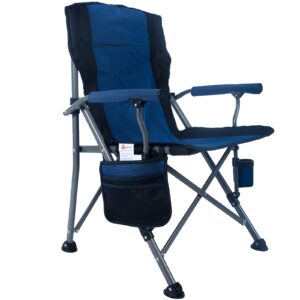 lamberia folding camping chair for adults heavy duty 330 lbs capacity outdoor camp chair thicken 600d oxford mesh back quad with arm rest cup holder and portable carrying bag(blue)