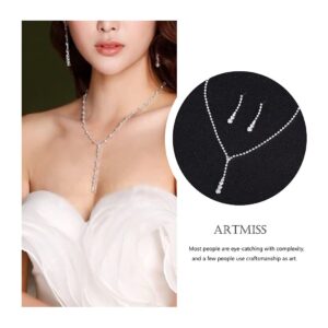 Artmiss Bridal Y Necklace Earrings Set Crystal Wedding Long Jewelry Set Rhinestone Y Necklace for Women Bride Bridesmaid