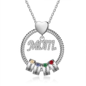 mom necklace personalized name necklace for women with birthstone custom women's pendant circle necklaces with beads personalized gift for mother wife grandma mother's day gift (4 birthstones)