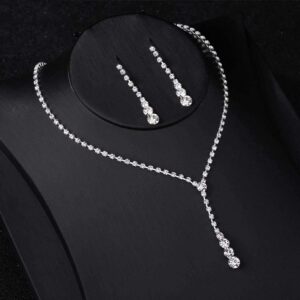 Artmiss Bridal Y Necklace Earrings Set Crystal Wedding Long Jewelry Set Rhinestone Y Necklace for Women Bride Bridesmaid