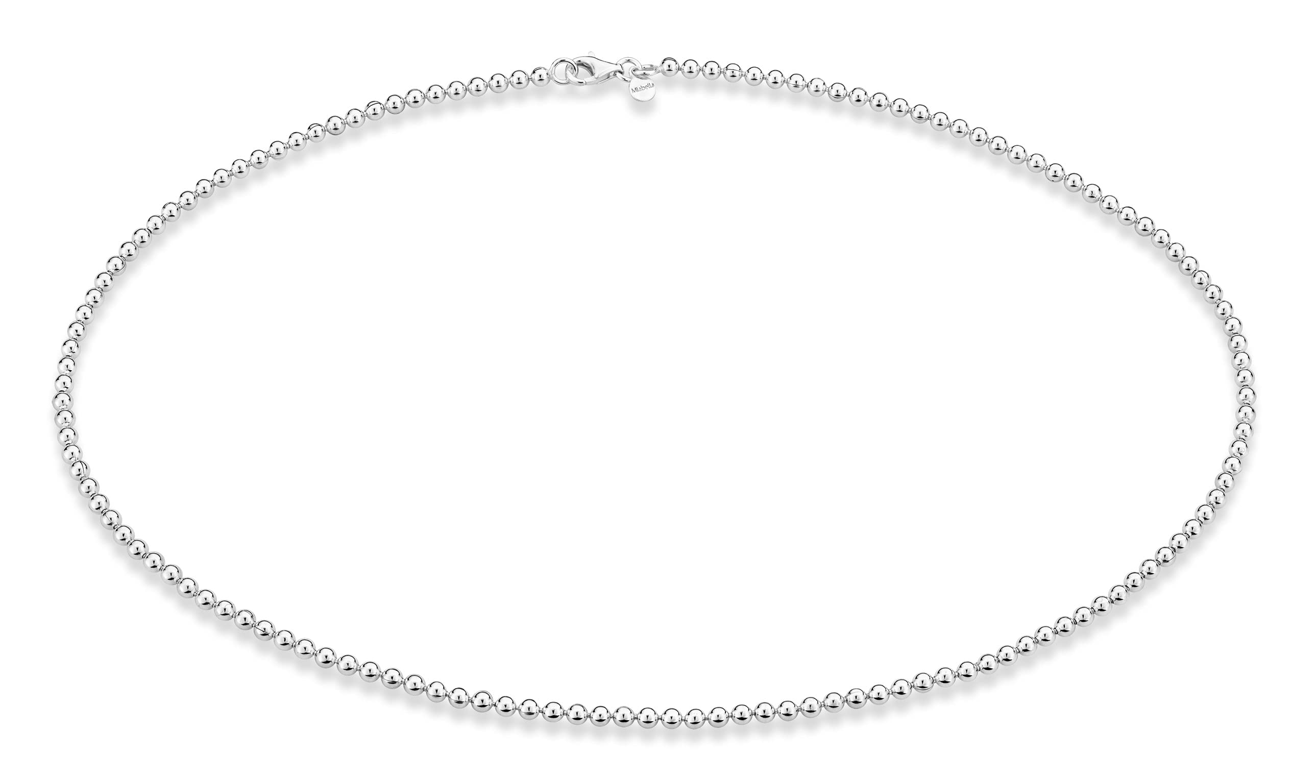 Miabella Italian 925 Sterling Silver Handmade 3mm Bead Ball Strand Chain Necklace for Women, Made in Italy (Length 16 Inch (X-Small))