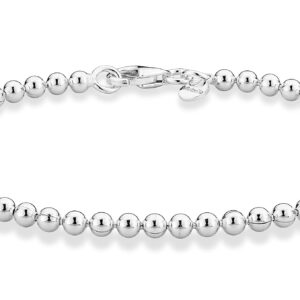 Miabella 925 Sterling Silver Italian Handmade 3mm Bead Ball Strand Chain Bracelet for Women Made in Italy (Length 7 Inches (women's average length))