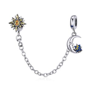 clip lock spacer stopper charm bead love heart charm bracelets for women 925 sterling silver safety chain charms for pandora bracelets(sunflower safety chain)