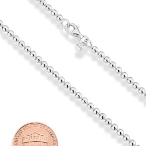 Miabella 925 Sterling Silver Italian Handmade 3mm Bead Ball Strand Chain Bracelet for Women Made in Italy (Length 7 Inches (women's average length))