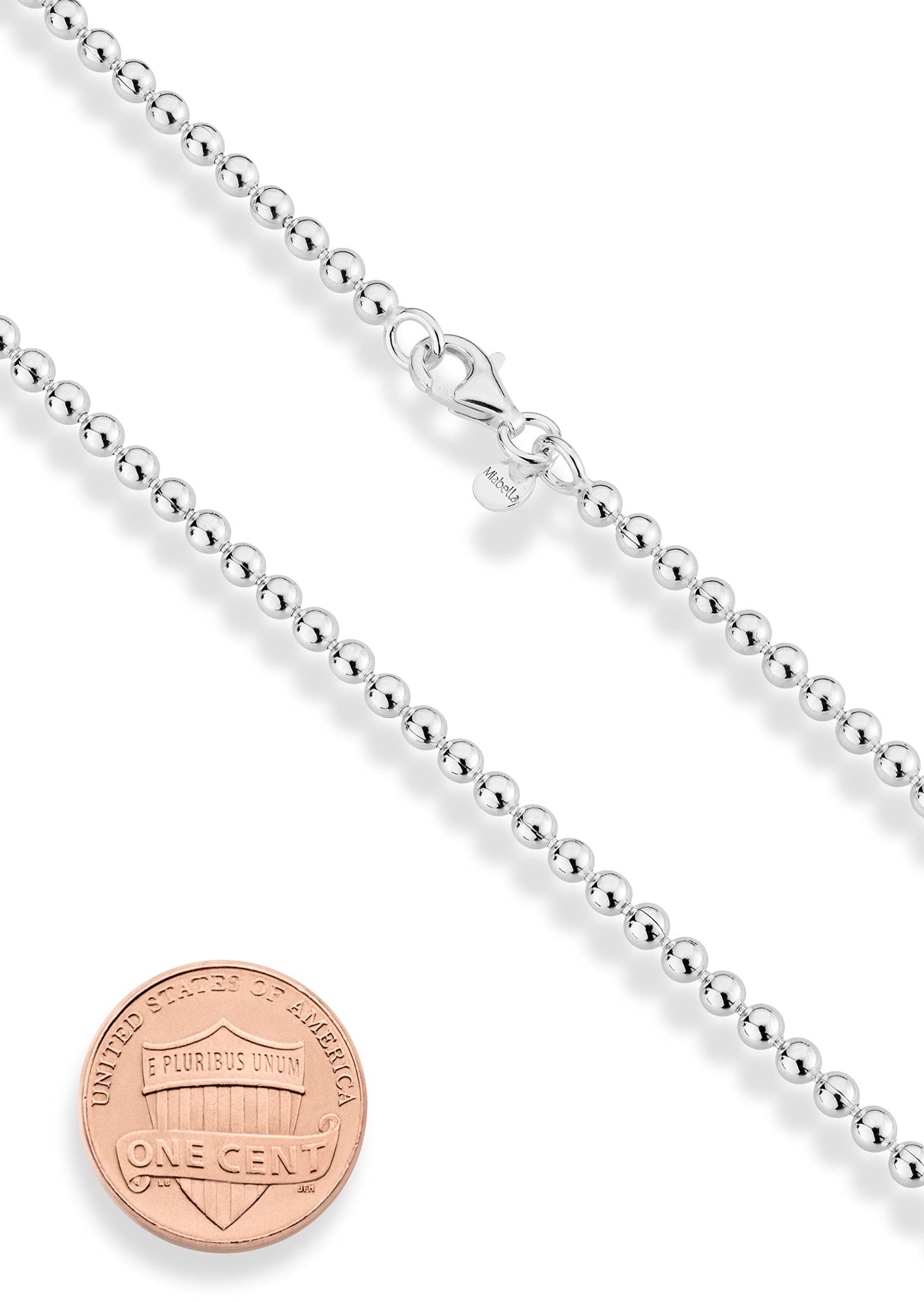 Miabella 925 Sterling Silver Italian Handmade 3mm Bead Ball Strand Chain Bracelet for Women Made in Italy (Length 7 Inches (women's average length))