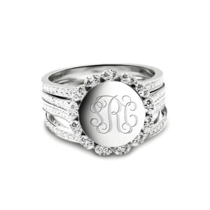 GSBSCSM Personalized Stackable Monogram Silver Ring Sterling Silver CZ Wedding Band Ring Engagement Ring for Her