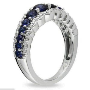 Round Cut Blue Sapphire Wedding Engagement Ring for Womens in 14K White Gold Plated 925 Sterling Silver (13)