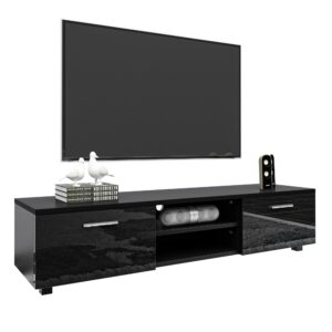 wersmt wood tv stand, modern 55 60 65 70 inch tv stand, entertainment center with storage, high gloss tv cabinet for living room, black