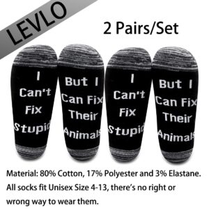 LEVLO Veterinarian Gifts I Can't Fix Stupid But I Can Fix Their Animals Socks Medical Veterinary Practitioner Vet Gift (2 Pairs/Set - Mid Calf - 1)