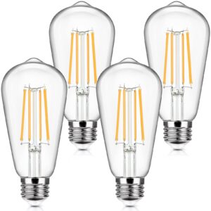 4-pack vintage led edison bulbs 100w equivalent 1400lm high brightness 8w st58 led filament light bulbs 2700k soft warm white e26 medium base cri90+ antique clear glass for home bedroom, non-dimmable