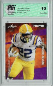 clyde edwards-helaire 2020 leaf hype! #36 purpl blankback 1/1 rookie card pgi 10