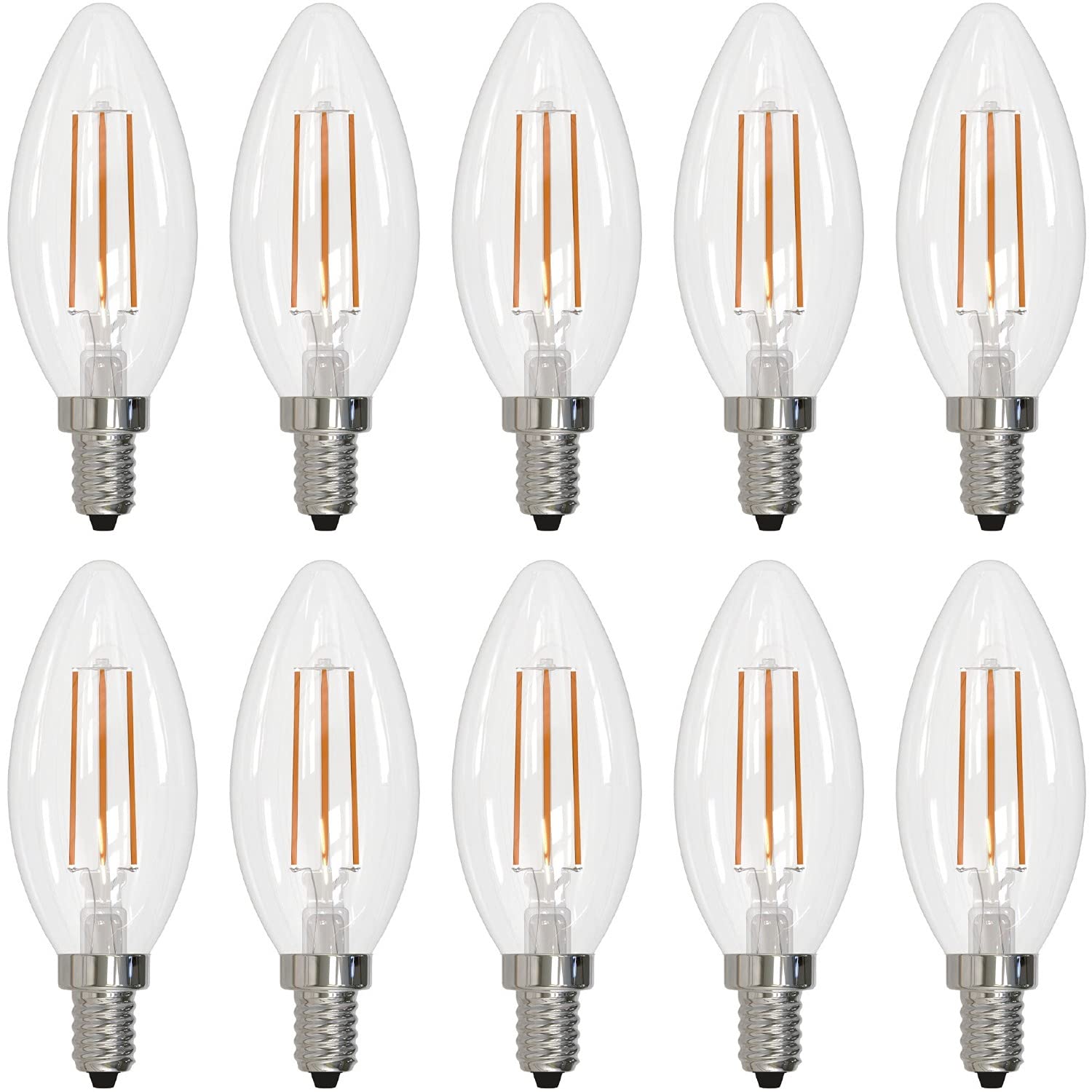 Bulbrite (Pack of 10) Item 776626, High Lumen Higher Equivalency, 5 Watt Clear B11 LED Filament Light Bulb, E12 Candelabra Base, 2700K 500 Lumens, LED5B11/27K/FIL/E12/3 10-Pack