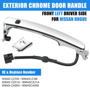 FAERSI Exterior Chrome Door Handle Front Left Driver Side Smart Entry Keyless Replacements for 2008-2013 Nissan Rogue Replaces#15861, 80640-CZ31B 80640-CZ31A, 80645-CA000