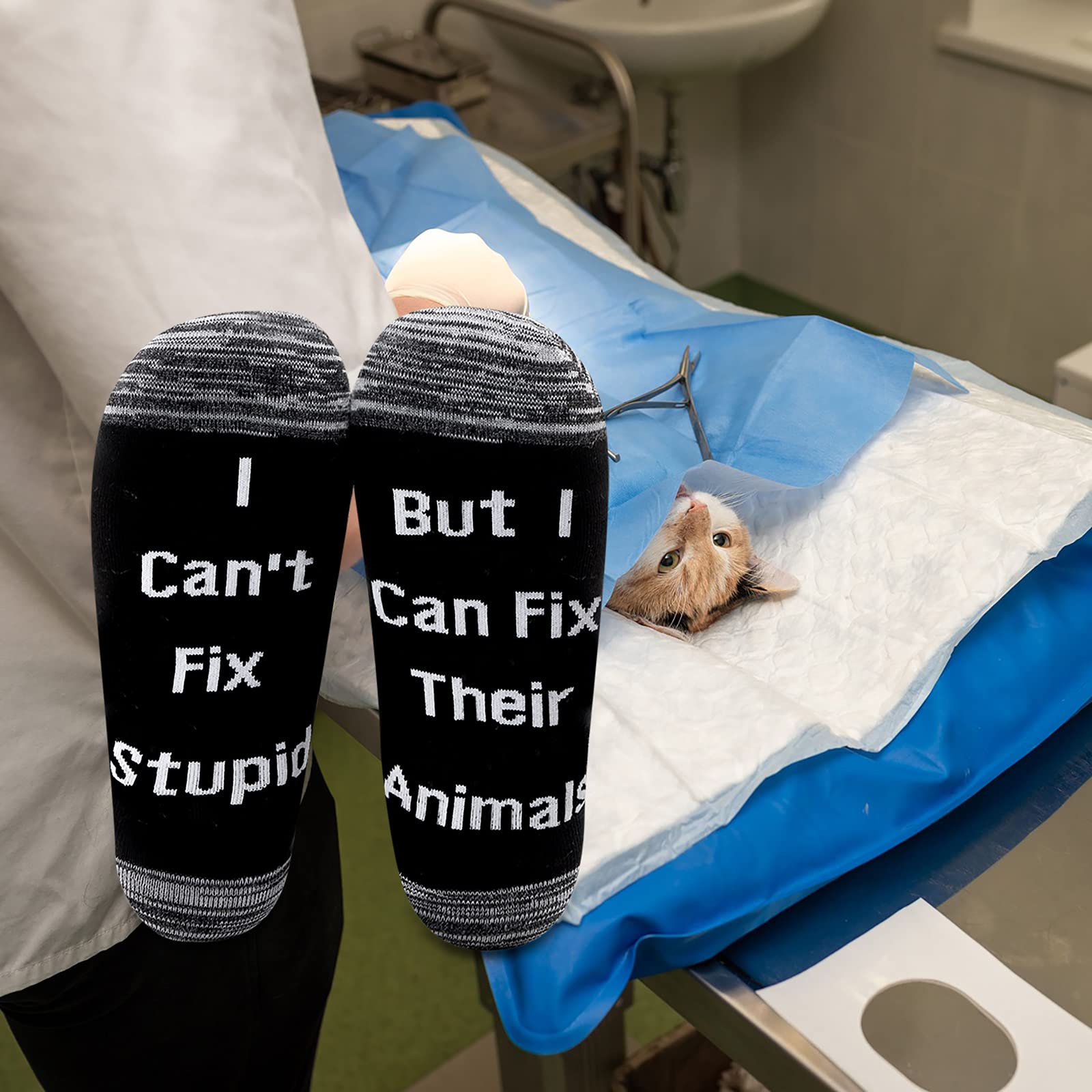 LEVLO Veterinarian Gifts I Can't Fix Stupid But I Can Fix Their Animals Socks Medical Veterinary Practitioner Vet Gift (2 Pairs/Set - Mid Calf - 1)