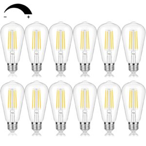 vintage led edison bulbs 60 watt equivalent dimmable 7w st58 led filament light bulbs neutral white 4000k antique style lighting high brightness 800lm e26 medium base clear glass home office, 12 pack