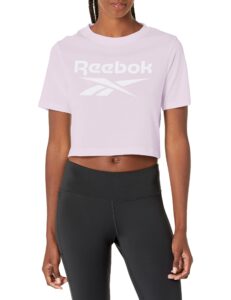 reebok women's standard crop logo tee, quartz glow, x-large