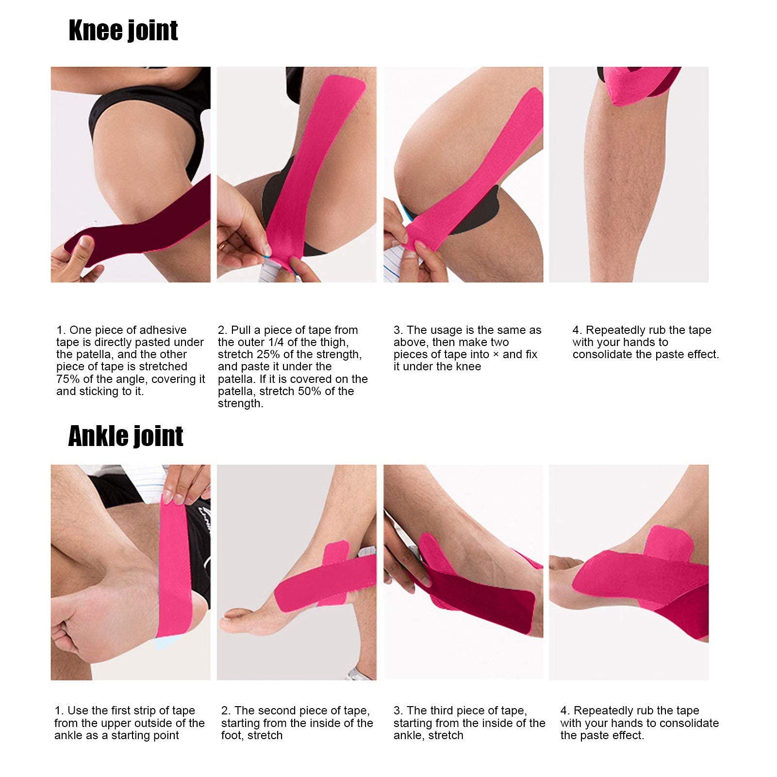 Kinesiology Tape, Waterproof Sports K Tape Roll Kinetic Tape for Muscles & Joints, Pain Relief and Injury Recovery, 5cm X 5m(Pink)