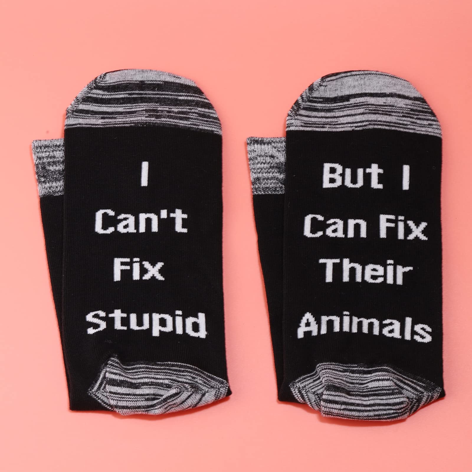 LEVLO Veterinarian Gifts I Can't Fix Stupid But I Can Fix Their Animals Socks Medical Veterinary Practitioner Vet Gift (2 Pairs/Set - Mid Calf - 1)