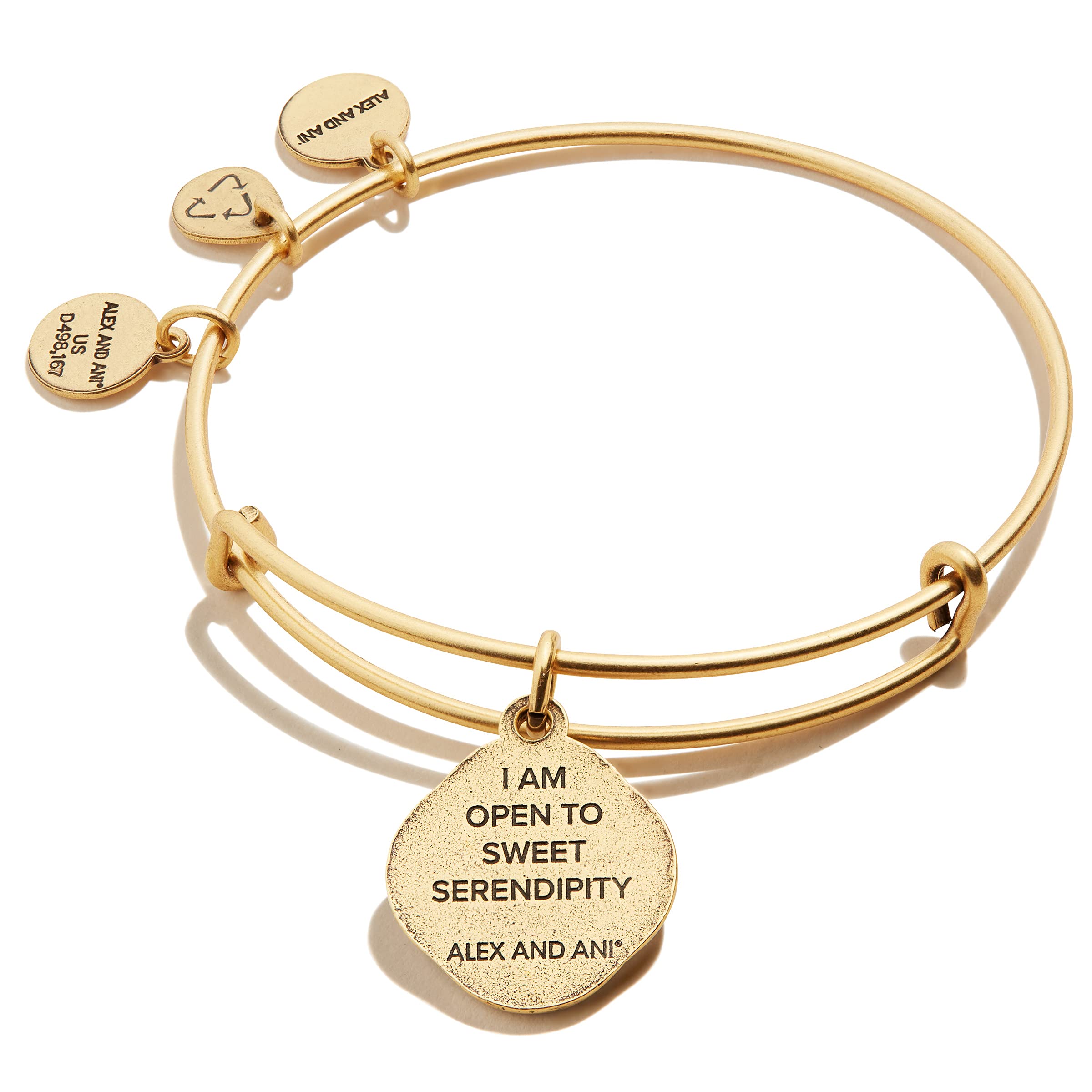 Alex and Ani Path of Symbols Expandable Bangle for Women, Four Leaf Clover Embossed Charm, Rafaelian Gold Finish, 2 to 3.5 in