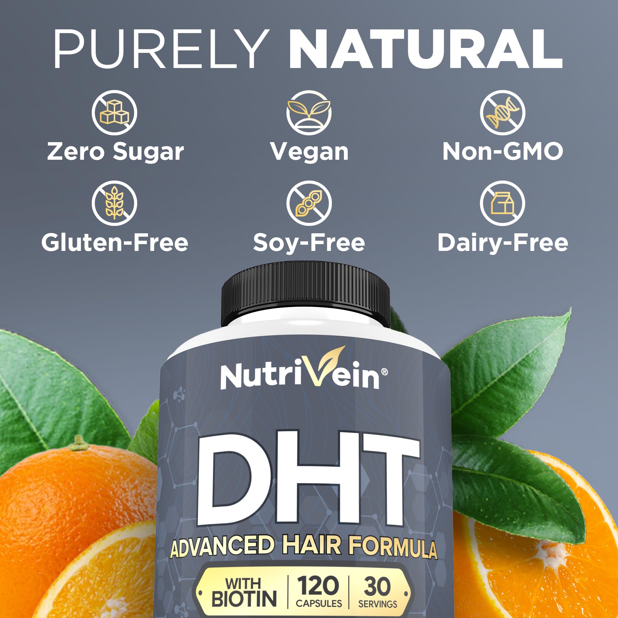 Nutrivein DHT Blocker with Biotin - Boosts Hair Growth & New Follicle Growth for Men and Women - 30 Day Supply (60 Capsules, Two Daily)