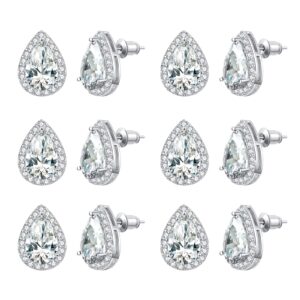 dhqh 4/6 pairs bridesmaids earrings classic cubic zirconia teardrop stud earrings for women i couldn’t tie a knot without you brides bridesmaids proposal wedding jewelry gifts