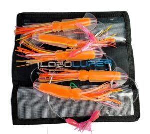 squidnation pakula game fish 8 inch long tail flippy floppy fishing daisy chain tuna & marlin by lobo lures (brad j glow), medium