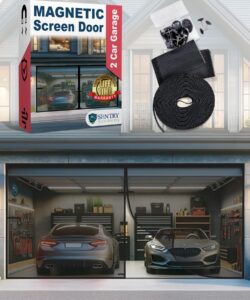 magnetic garage door screen - double car - 8'h x 16'w (+ other sizes) - 60g fiberglass mesh - stronger 1,400gs high energy magnets - weighted bottom - tie backs - wind resistors - black