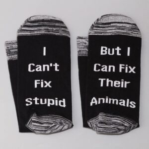 LEVLO Veterinarian Gifts I Can't Fix Stupid But I Can Fix Their Animals Socks Medical Veterinary Practitioner Vet Gift (2 Pairs/Set - Mid Calf - 1)