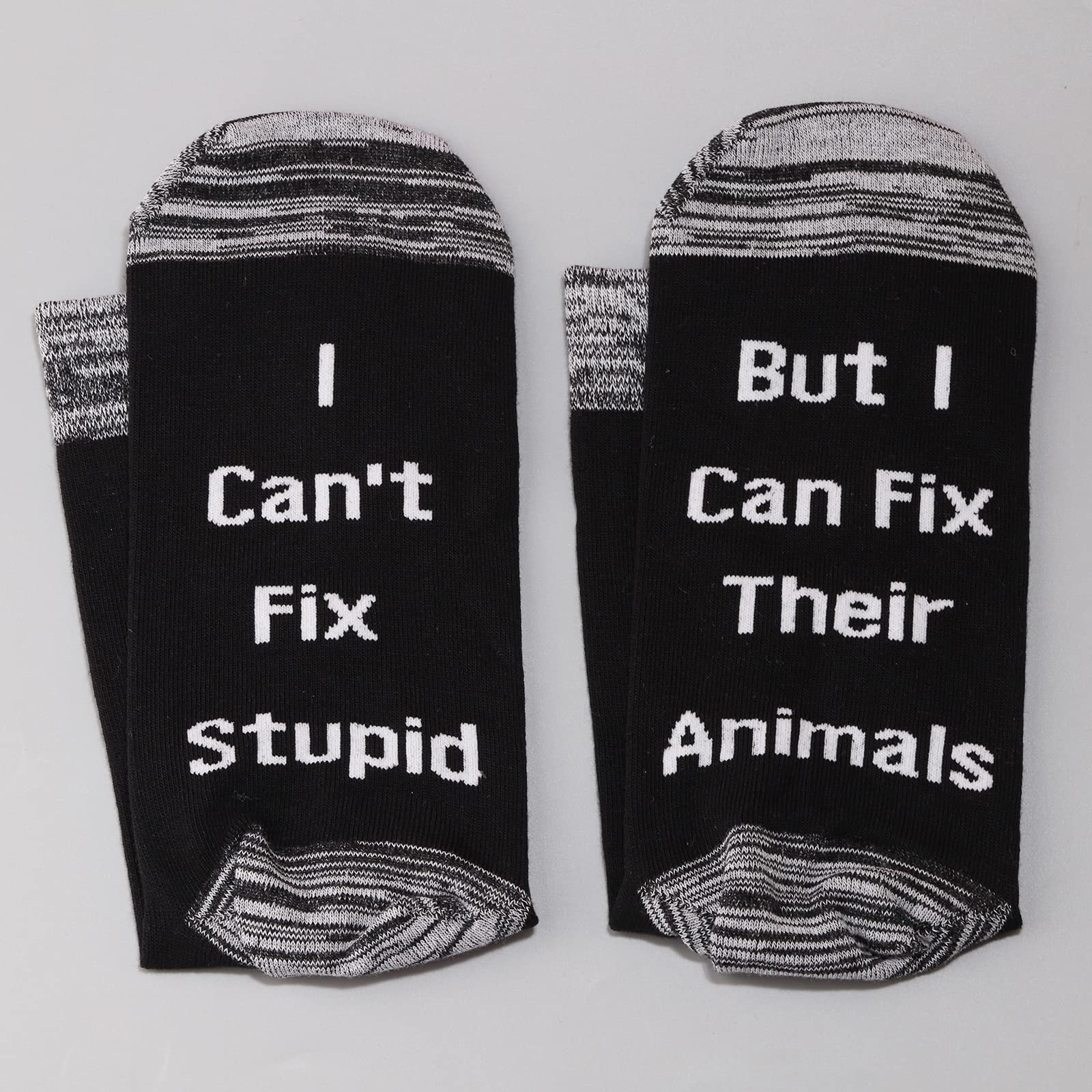 LEVLO Veterinarian Gifts I Can't Fix Stupid But I Can Fix Their Animals Socks Medical Veterinary Practitioner Vet Gift (2 Pairs/Set - Mid Calf - 1)