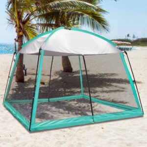 gregin screen house room 11x11 ft mesh net tent canopy shelter gazebo, easy setup & waterproof & sunshade, suitable for camping trip, backyard, beach, picnic - blue