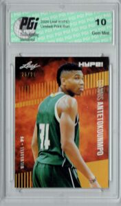 giannis antetokounmpo 2019 leaf hype! #32 gold sp, only 25 made rare card pgi 10