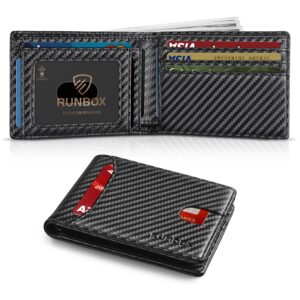 runbox wallet for men slim 11 credit card holder slots leather rfid blocking small thin men's wallet bifold minimalist front pocket large capacity gift box carbon black