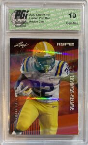 clyde edwards-helaire 2020 leaf hype! #36 orange shimmer 1/1 rookie card pgi 10