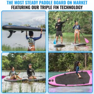 Inflatable Paddle Board SUP by Crew & Axel - 10FT 33" Wide (6.2” Thick) Stand up Paddleboard Set W/Backpack, 3 Fins, Floating Paddle, Light Weight (17lb), Drybag, Camera Mount, Rings Seat Blue