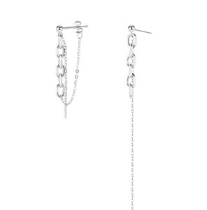 sluynz 925 sterling silver chain dangle earrings for women asymmetric tassel earrings (a-silver)